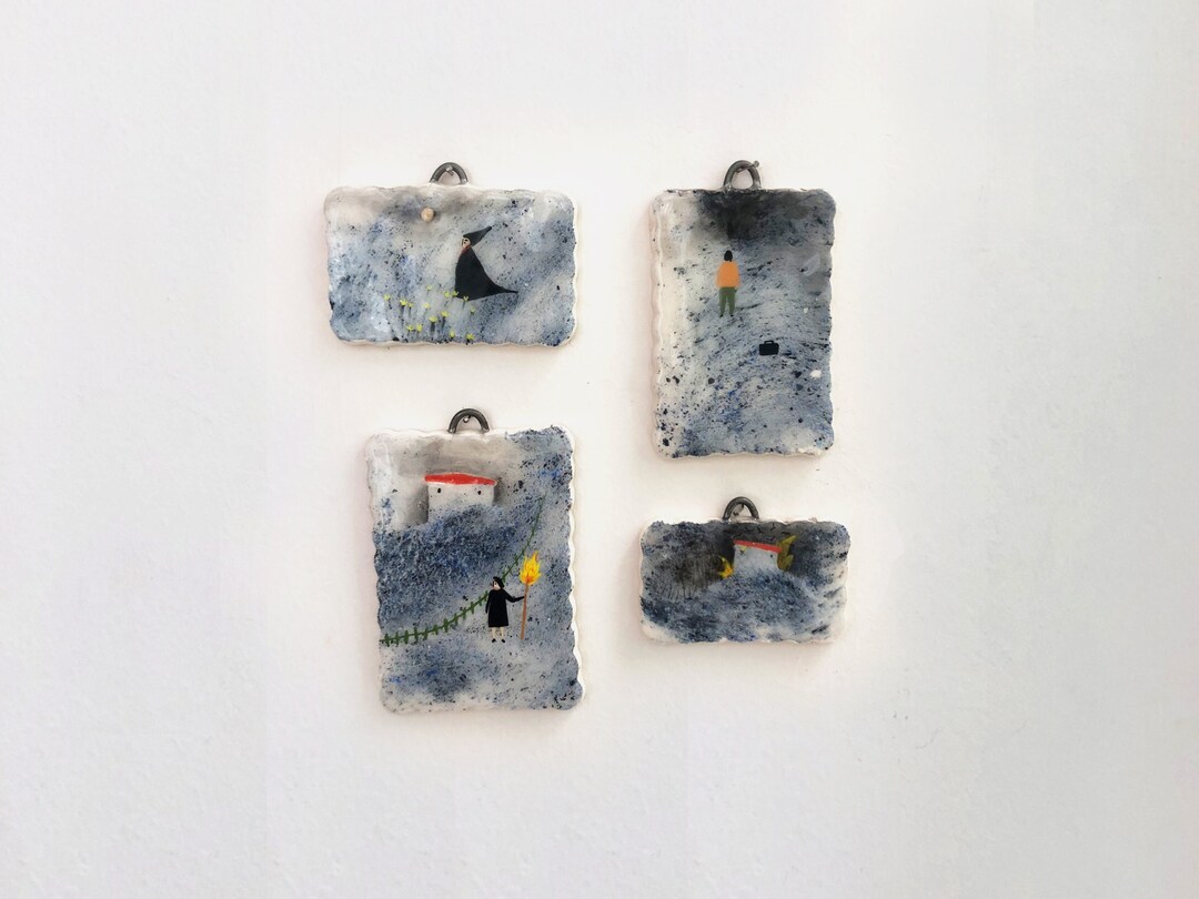 4-piece Tiny Wall Decor Set, Handmade Mini Ceramic Wall Decor, Uni ...