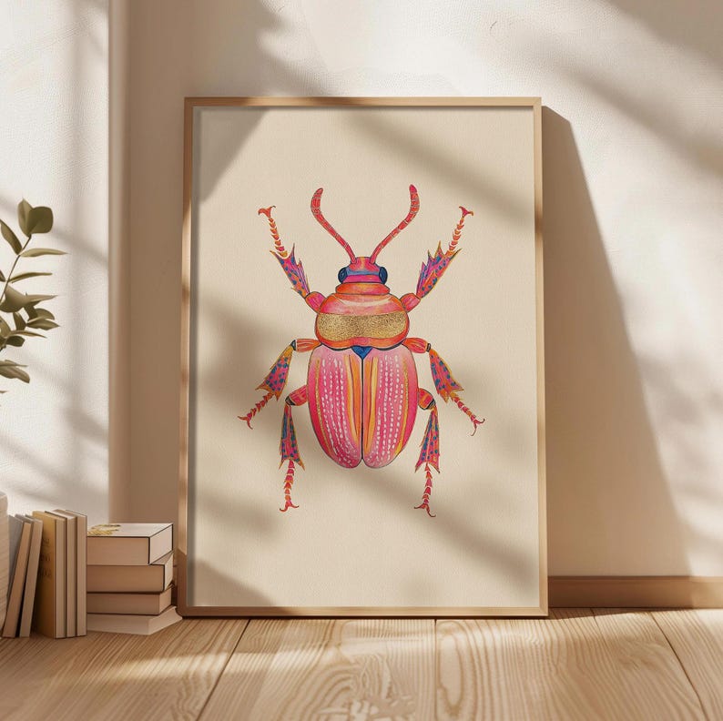 Beetle Wall Art, Insect Decor, Bug Print, Botanical Art, Insects & Bugs ...