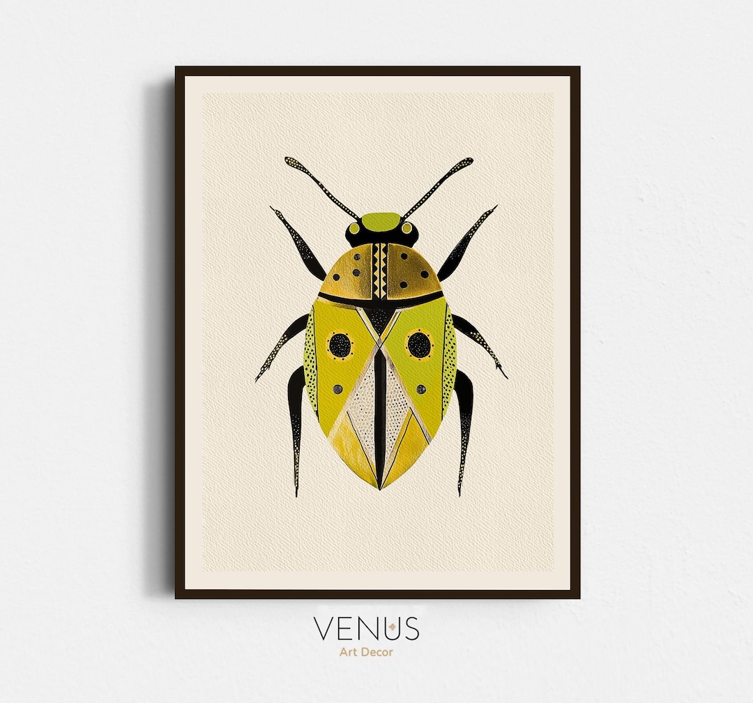 Geometric Green Beetle Art Print, Modern Insect Wall Decor, Minimalist ...