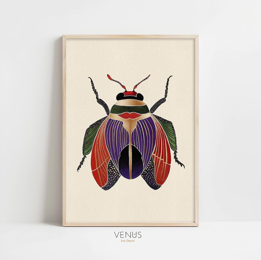 Elegant Beetle Art Print, Dark Botanical Insect Wall Decor, Gothic ...