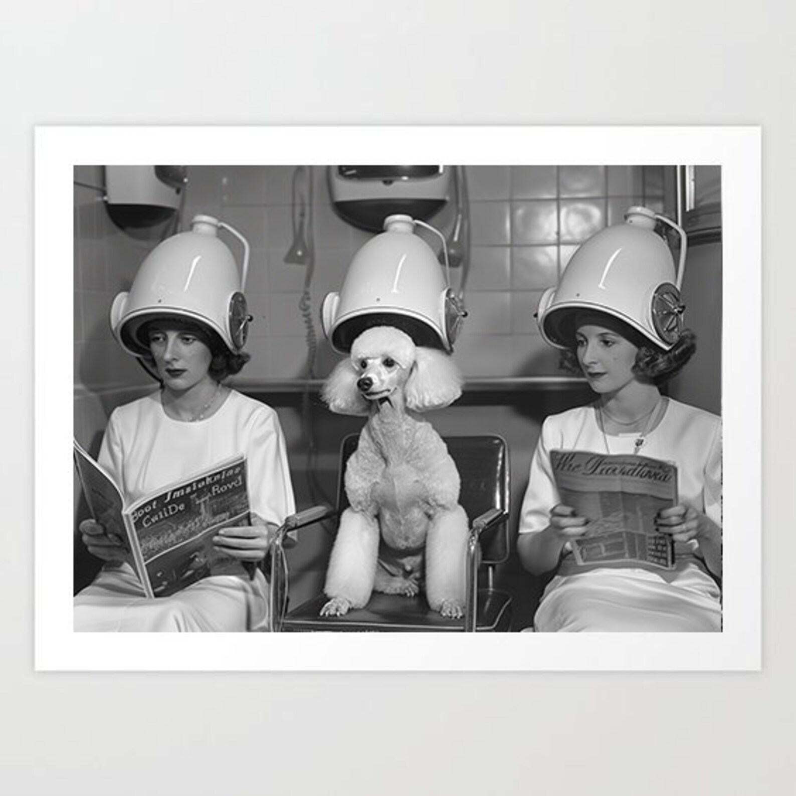 Vintage White Poodle at the Beauty Salon, Hair Salon Decor, Funny ...