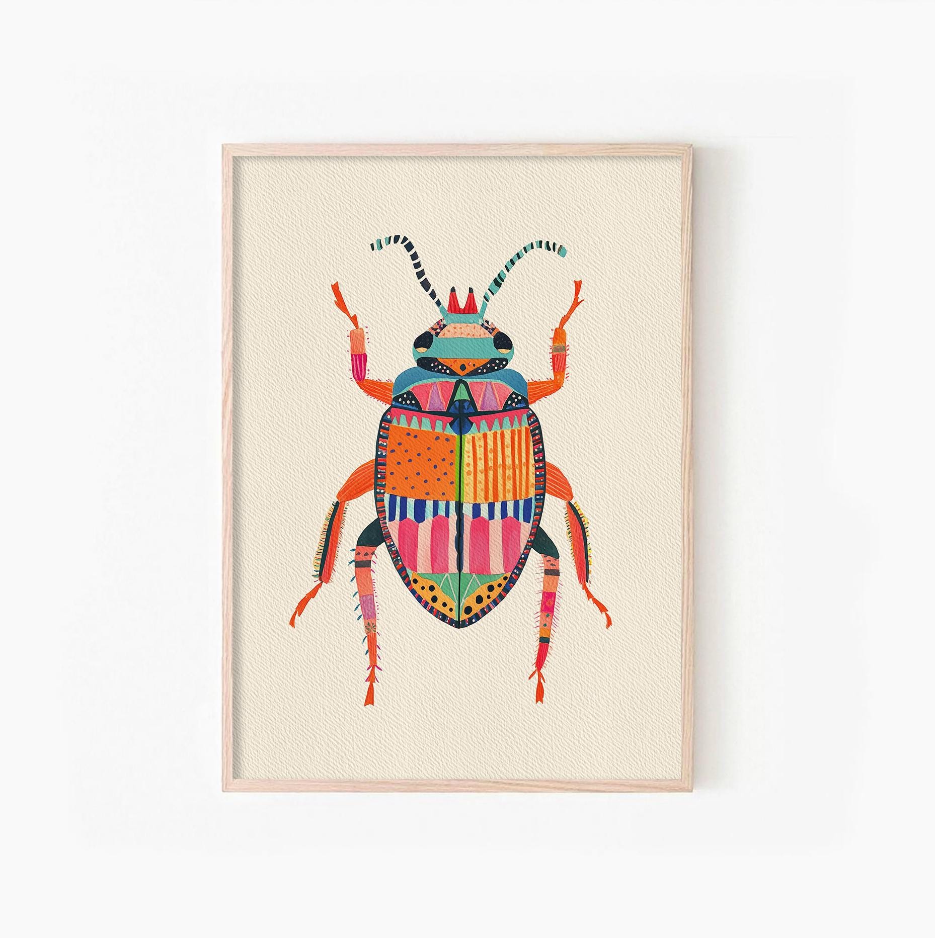 Colorful Beetle Art Print, Insect Wall Decor, Modern Bug Illustration ...