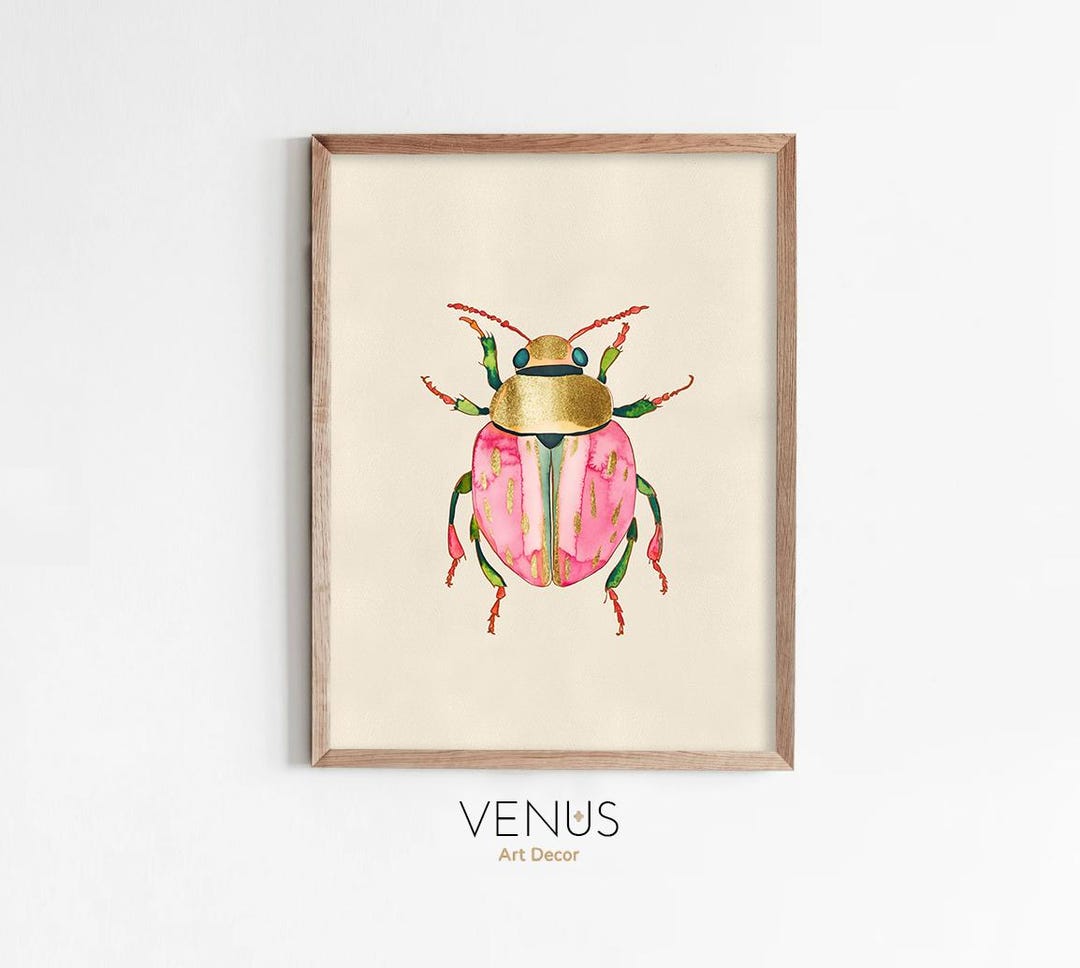 Beetle Wall Art, Colorful Bug Art Print, Botanical Illustration, Insect ...