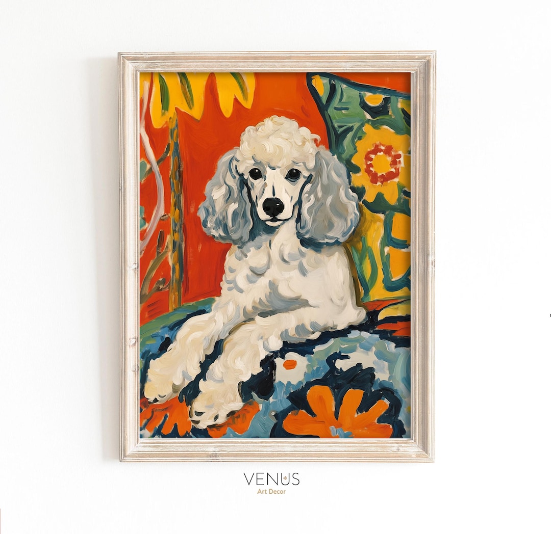 Vintage Poodle Portrait Art Print, Cute Poodle Painting, Colorful Dog ...