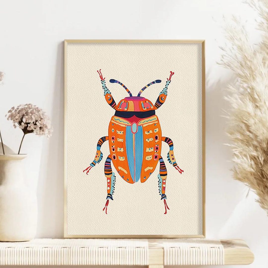 Vibrant Beetle Art Print, Colorful Insect Wall Decor, Boho Bug ...