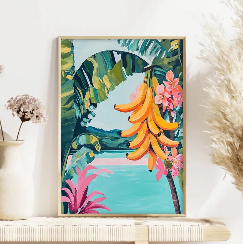 Tropical Banana Decor, Colorful Beach Print, Palm Leaves Art, Summer ...