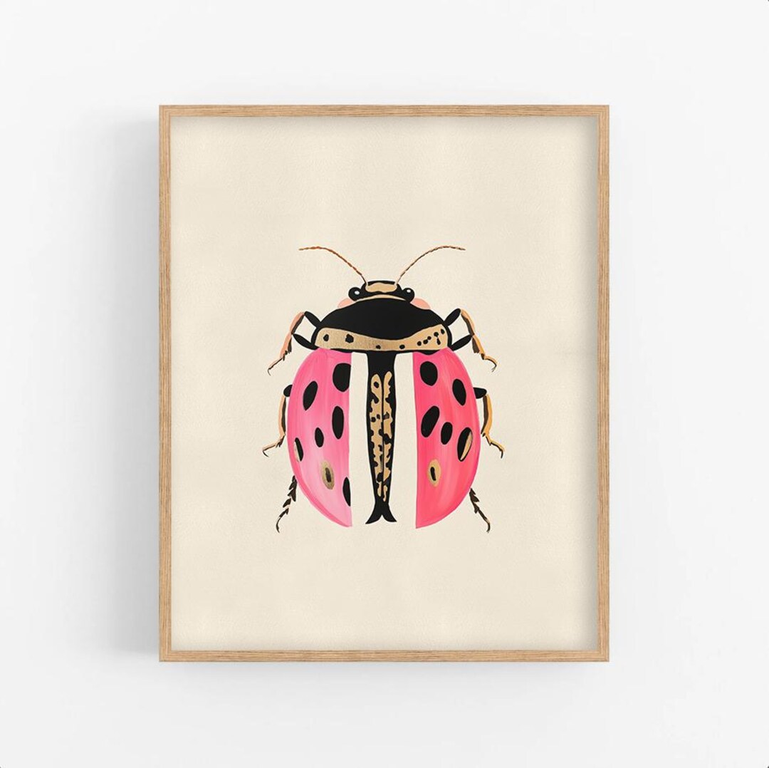 Ladybug Art Print, Pink and Gold Bug Illustration, Bug Prints ...