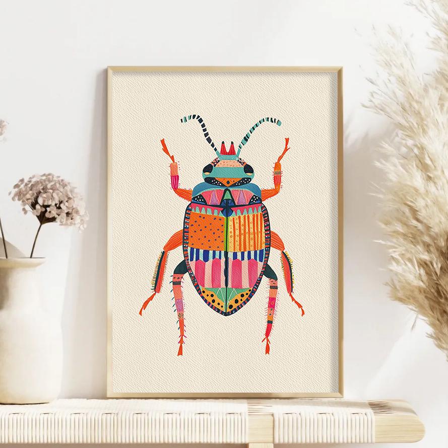 Colorful Beetle Art Print, Insect Wall Decor, Modern Bug Illustration ...