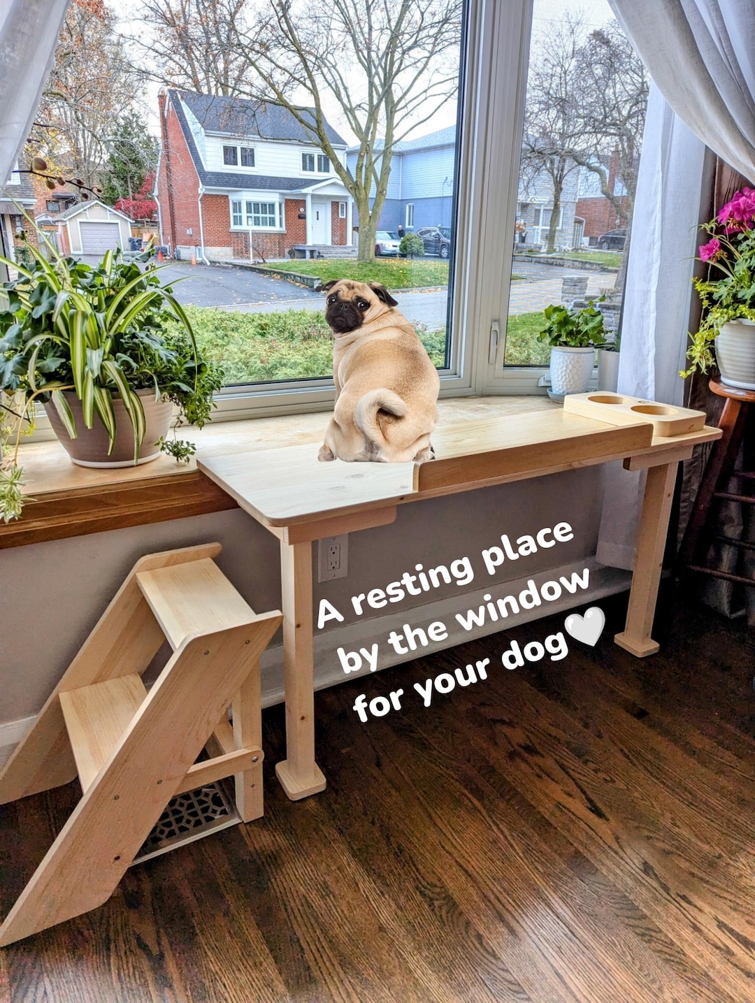 Wooden Dog Window Perch: Natural Wood Windowsill Seat, Custom Size - Etsy