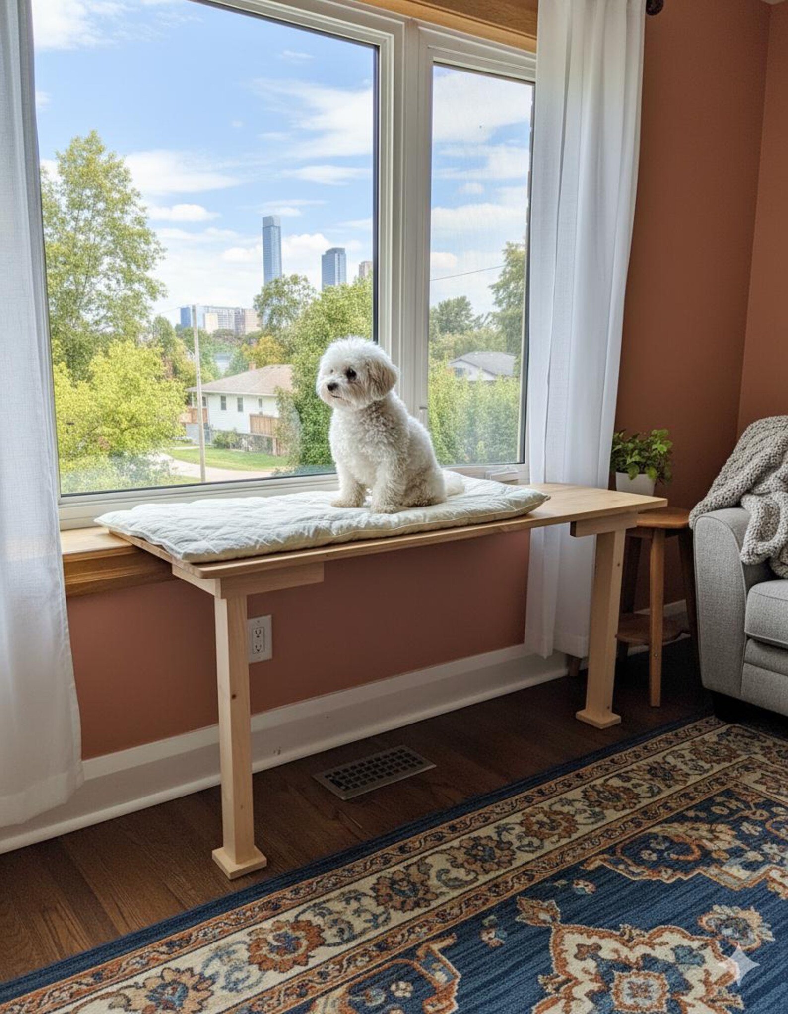 Wooden Dog Window Perch: Natural Wood Windowsill Seat, Custom Size - Etsy