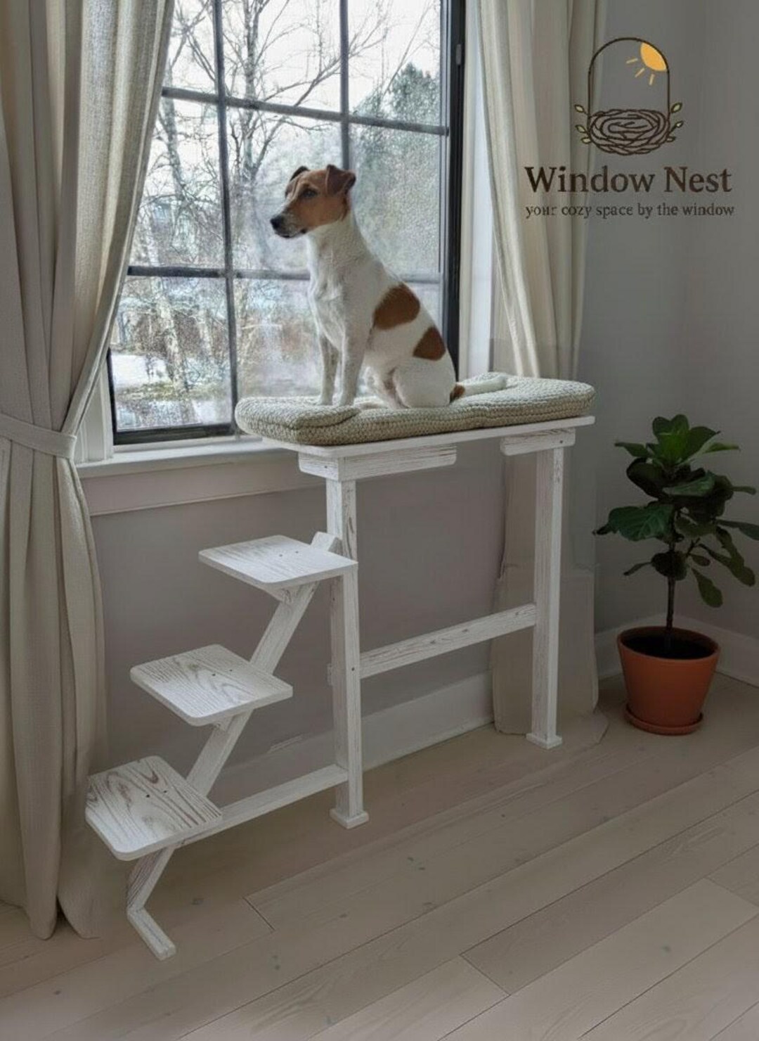 Window Perch for Dogs With Stairs — No-drill, Easy Install,handmade in ...