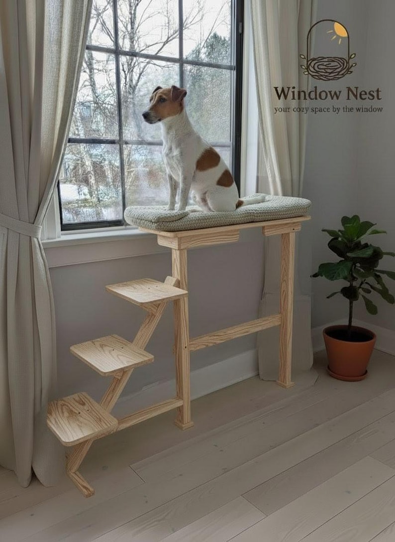 Window Perch for Dogs With Stairs — No-drill, Easy Install,handmade in ...