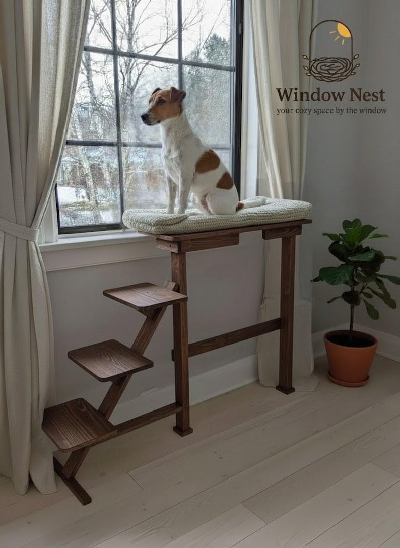 Window Perch for Dogs With Stairs — No-drill, Easy Install,handmade in ...