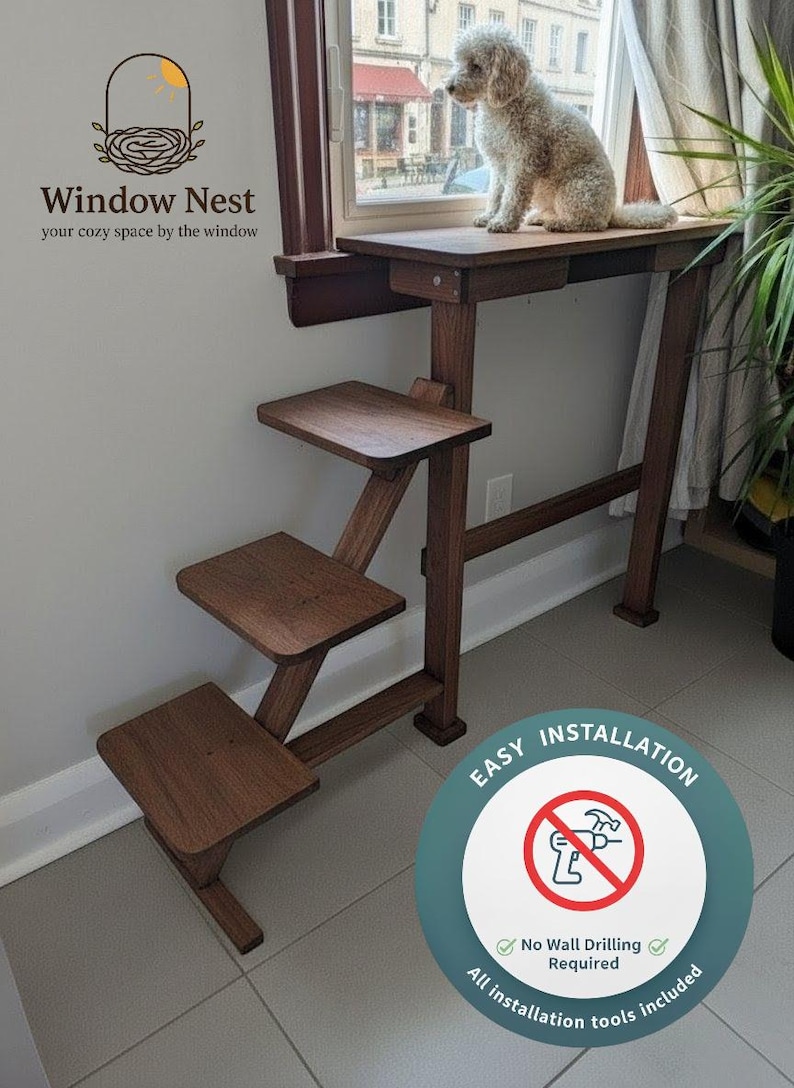 Window Perch for Dogs With Stairs — No-drill, Easy Install,handmade in ...