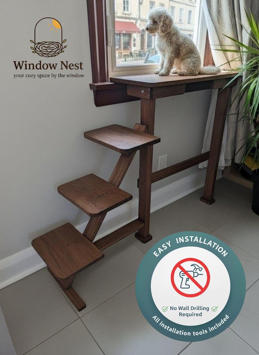 Window Perch for Dogs With Stairs — No-drill, Easy Install,handmade in ...