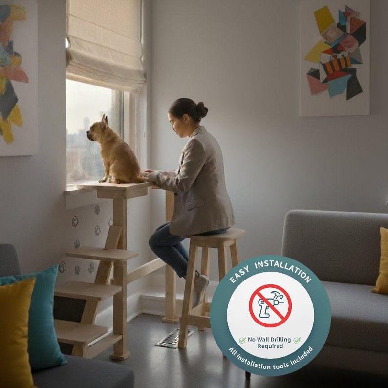 Window Perch for Dogs With Stairs — No-drill, Easy Install,handmade in ...