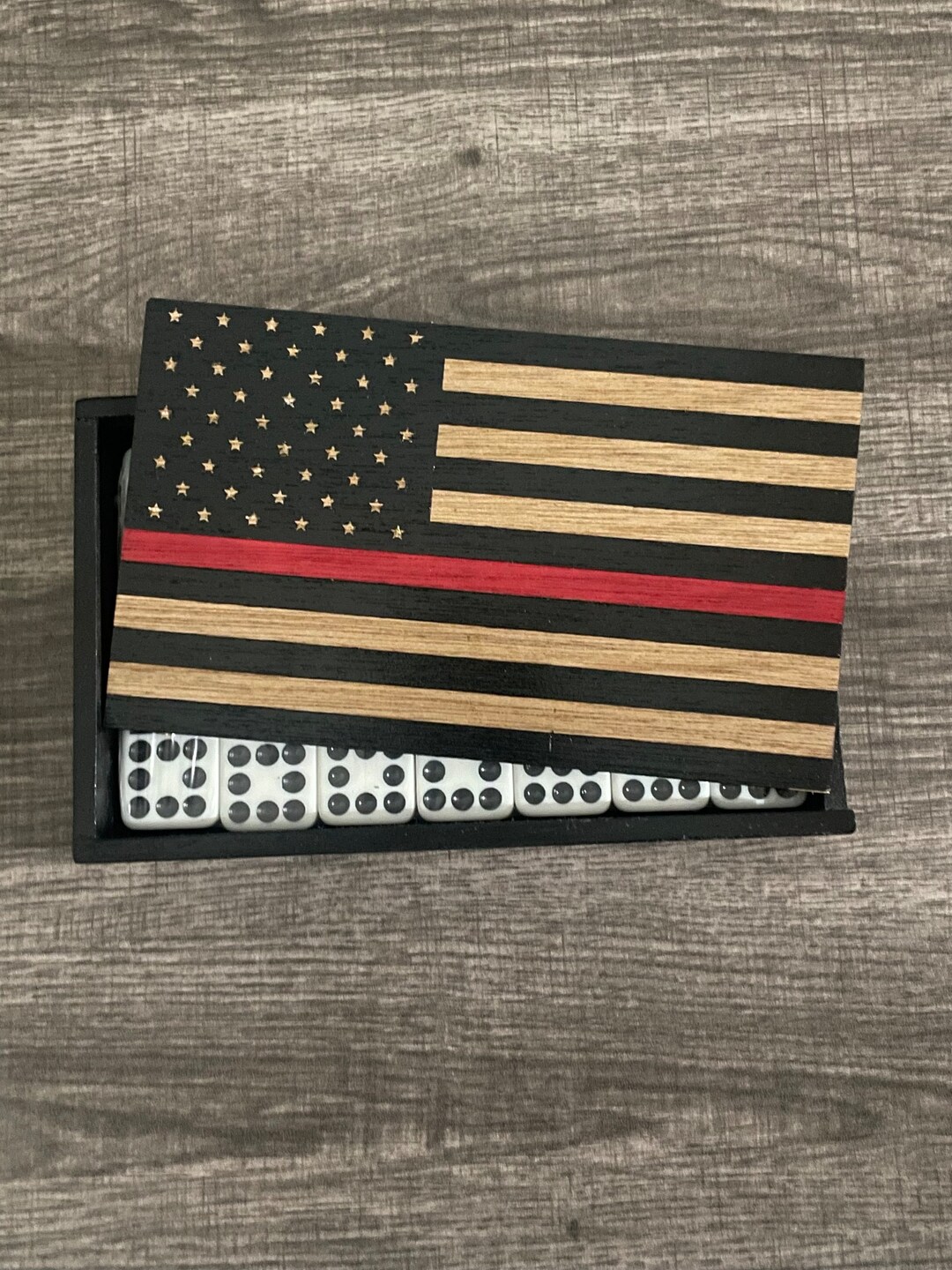 Thin Red Line Laser Engraved and Hand Painted Domino Box - Etsy