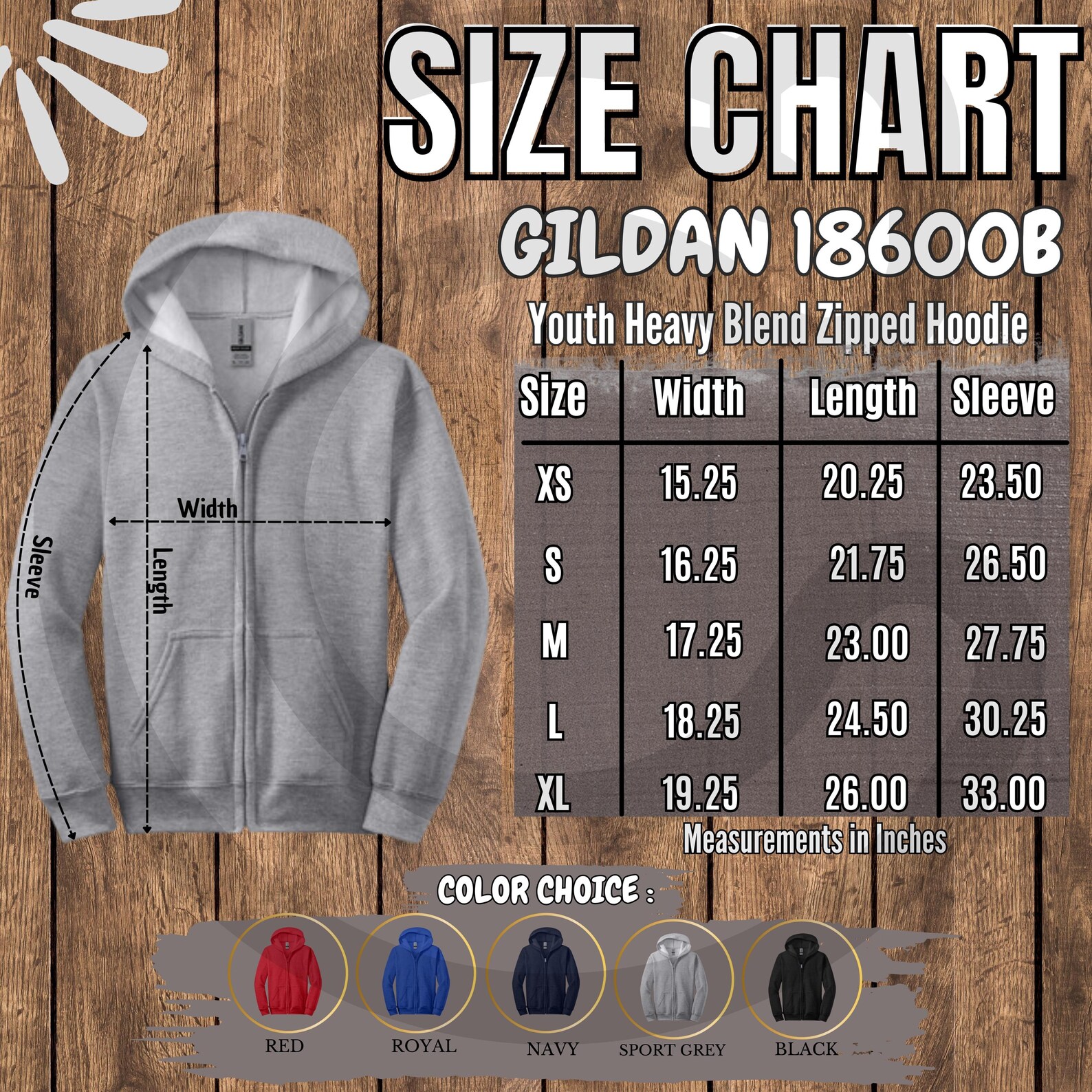 Gildan 18600B Size Chart, Youth Hoodie Size Guide, Kids Zipped Hoodie ...