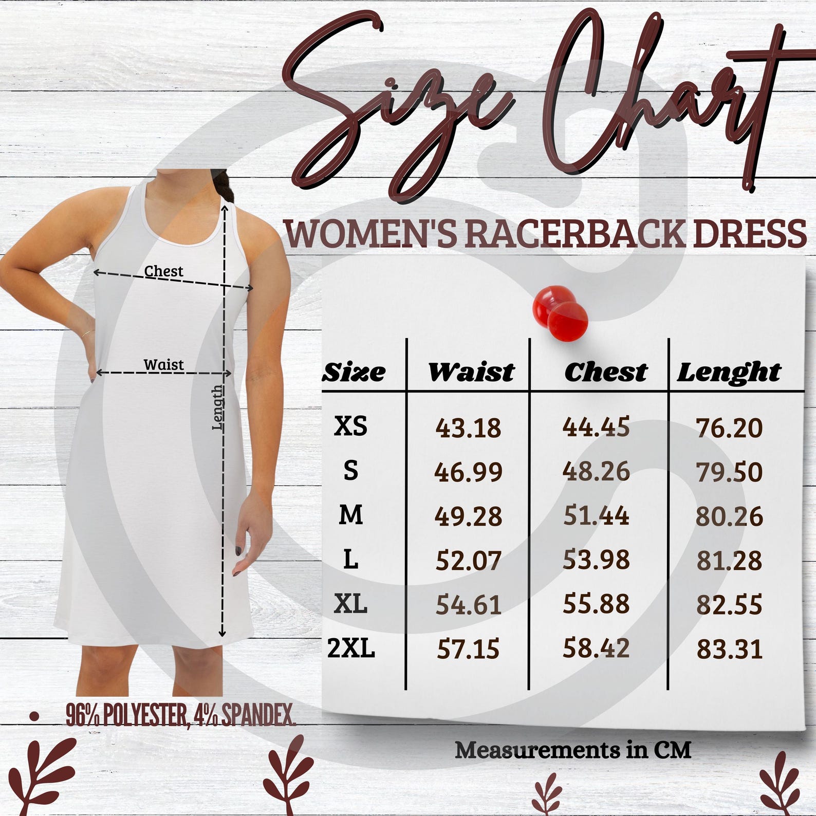 Women's Racerback Dress Size Chart, Women's Dress Size Chart, Printable ...