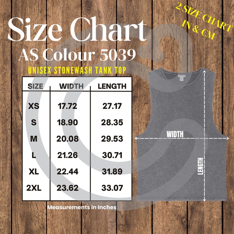 Unisex Stonewash Tank Top Size Chart, Stonewash Tank Sizing Chart, AS ...