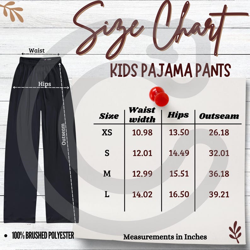Kids Pajama Pants AOP Size Chart, Children's Pajama Size Guide, Digital ...