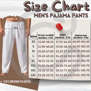 Men's Pajama Pants AOP Size Chart, Pajama Pants Size Guide Men, Men's ...