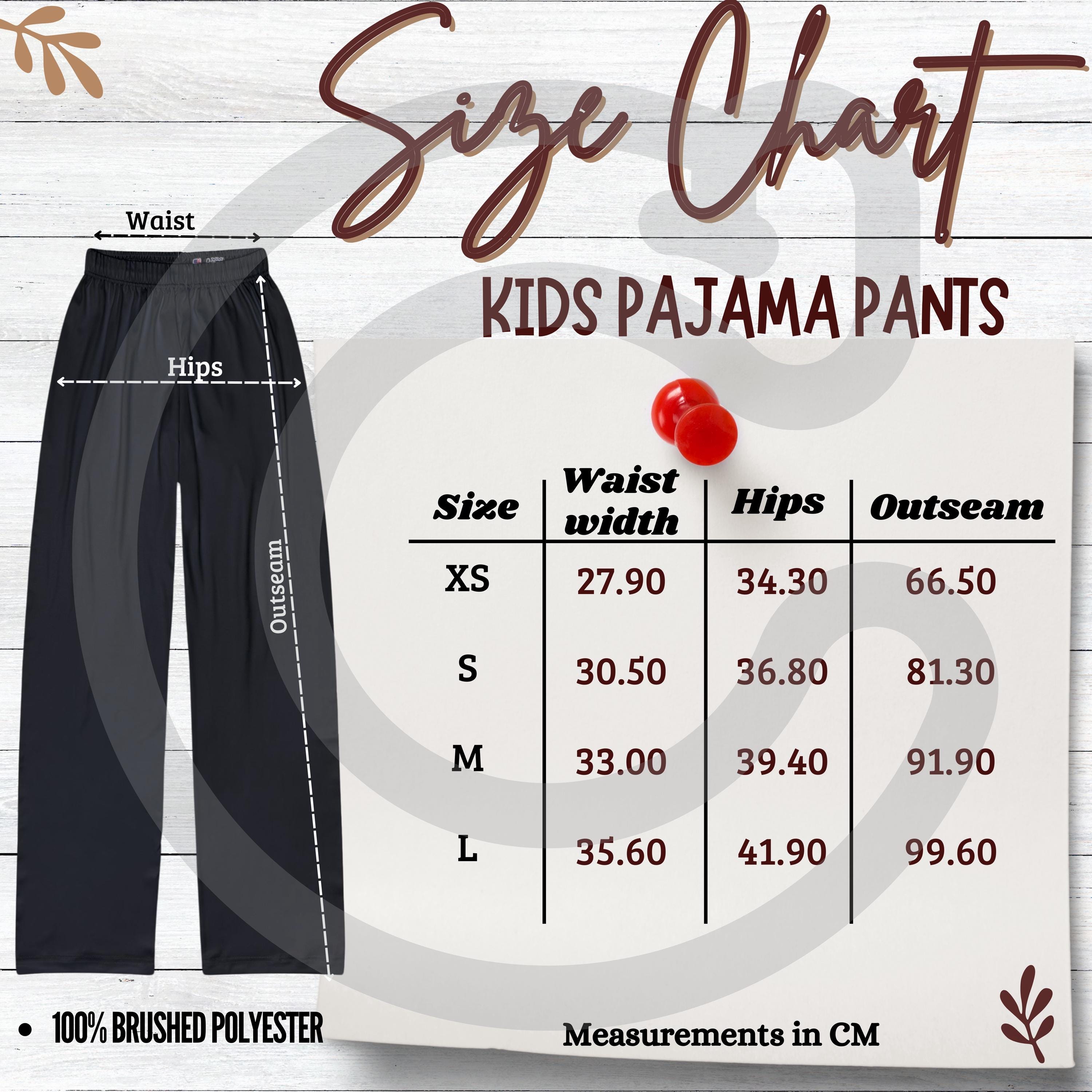 Kids Pajama Pants AOP Size Chart, Children's Pajama Size Guide, Digital ...