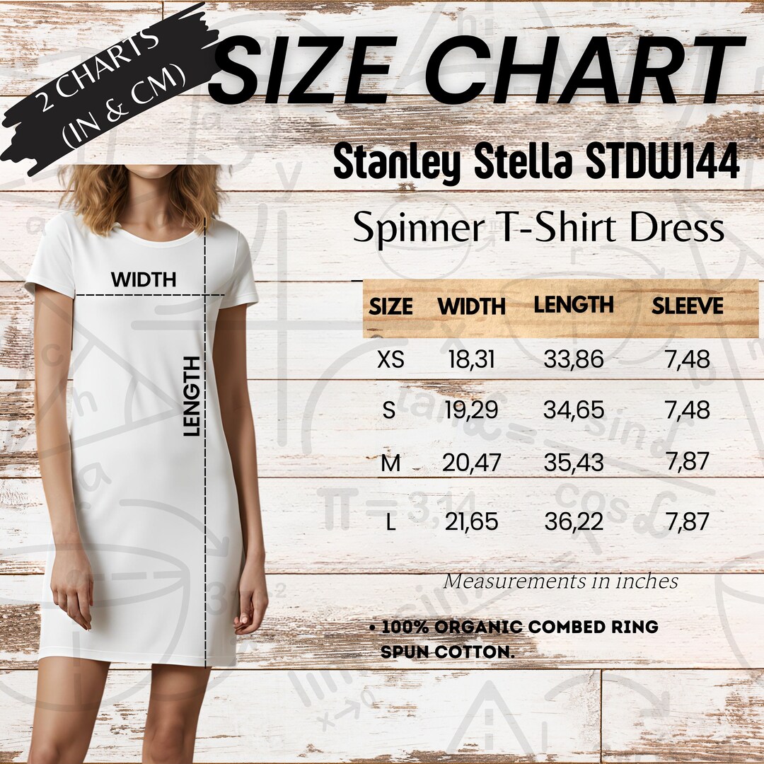 Stanley Stella STDW144 Dress Size Guide, Stanley Stella Spinner T-shirt ...