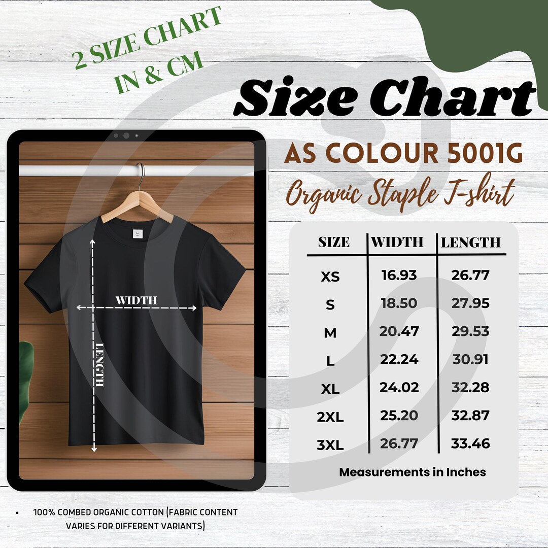 Organic Staple T-shirt Size Charts,as Color 5001G Size Chart,organic T ...