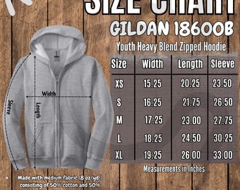 Gildan 18600B Size Chart, Youth Hoodie Size Guide, Kids Zipped Hoodie ...