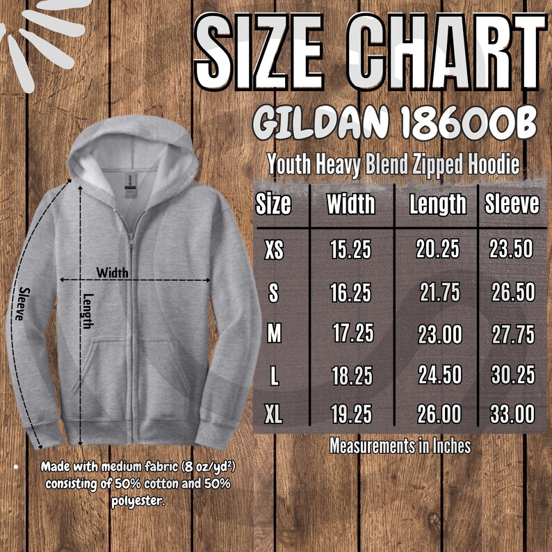 Gildan 18600B Size Chart, Youth Hoodie Size Guide, Kids Zipped Hoodie ...