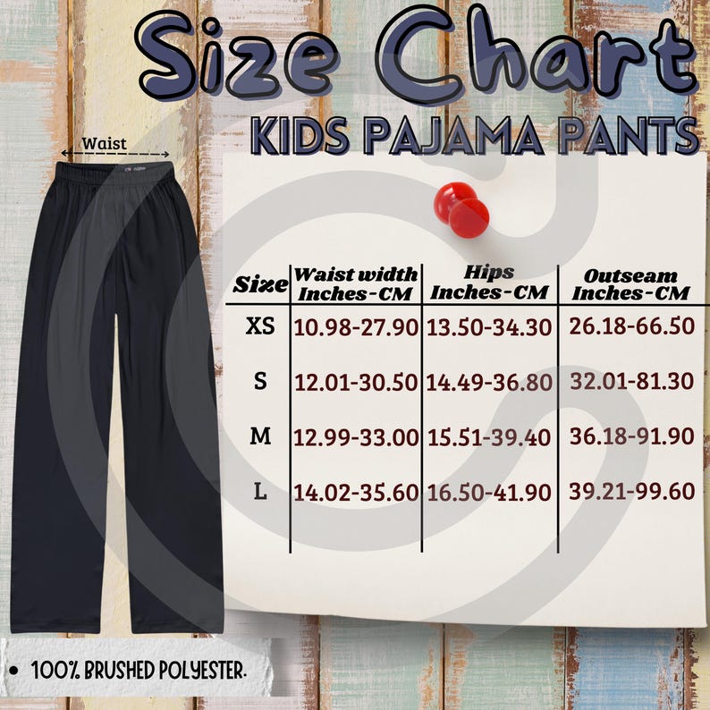 Kids Pajama Pants AOP Size Chart, Children's Pajama Size Guide, Digital ...