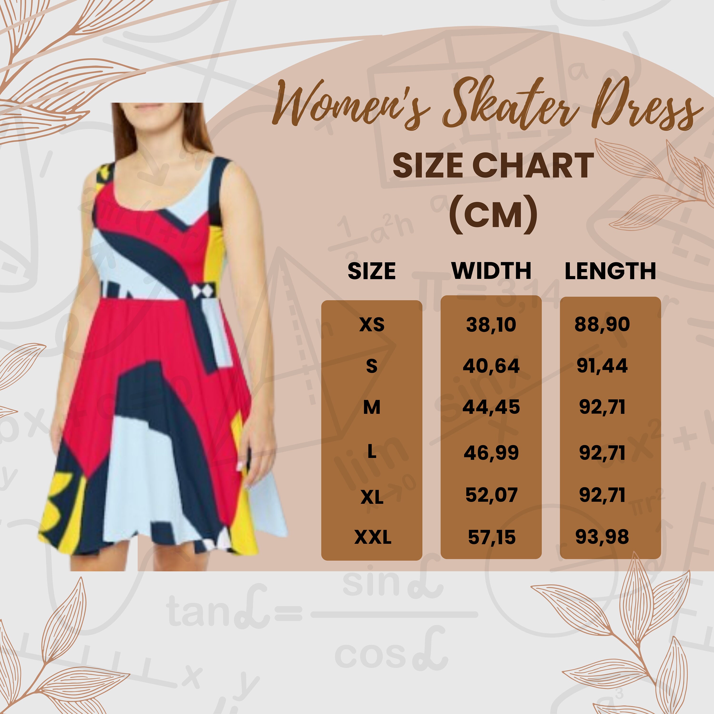 Digital Size Chart, Skater Dress Size Chart, Women's Dress Size Guide ...