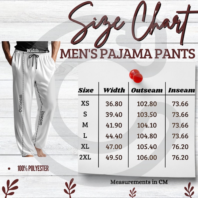 Men's Pajama Pants Size Chart, AOP Pajama Pants Size Guide, Printify ...