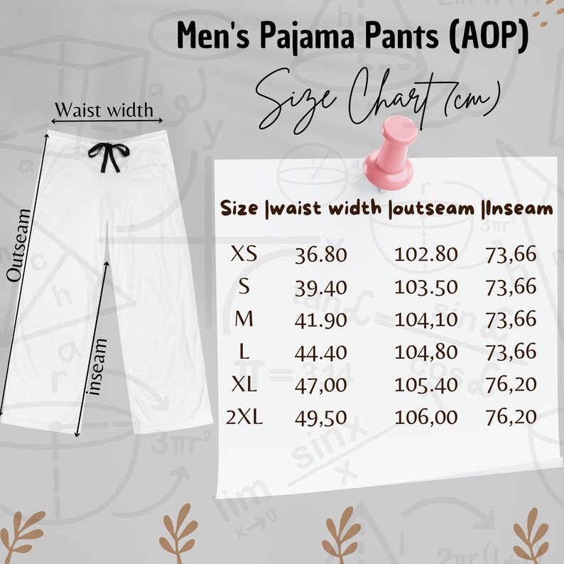 Men's Pajama Pants Size Chart, AOP Pajama Pants Size Guide, Printify ...
