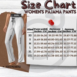 Women's Pajama Pants Size Chart, Digital Pajama Size Guide, Women's ...