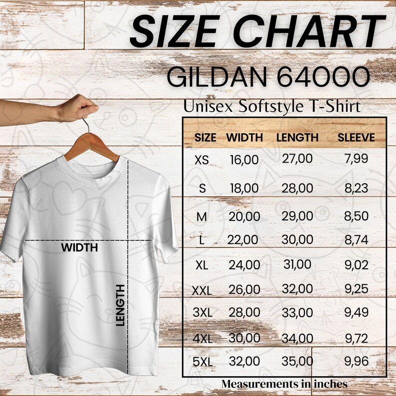 Gildan 64000 Size Chart, Unisex Softstyle T-shirt Size Guide, Printable ...