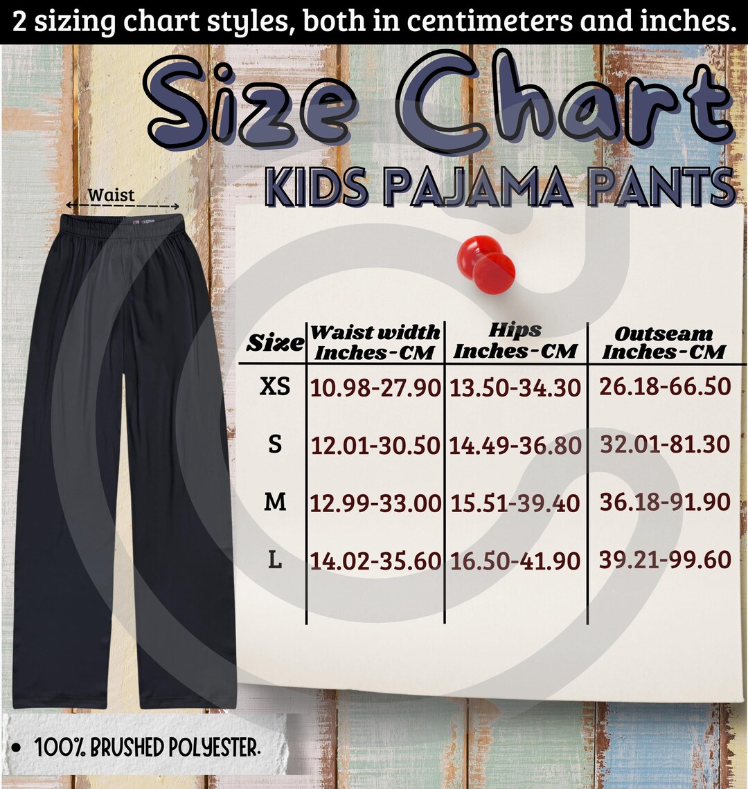 Kids Pajama Pants AOP Size Chart, Children's Pajama Size Guide, Digital ...