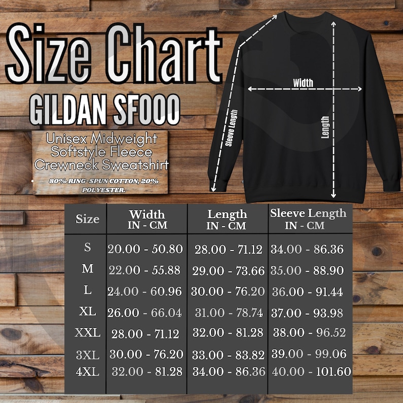 Gildan SF000 Size Chart, Crewneck Sweatshirt Size Guide, Softstyle ...