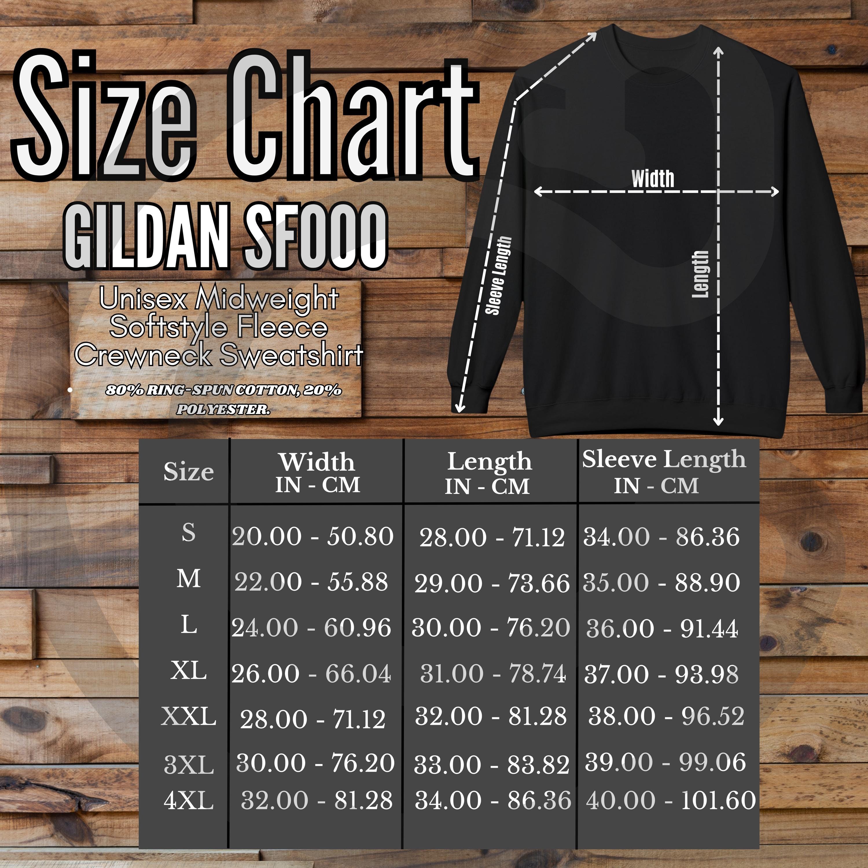 Gildan SF000 Size Chart, Crewneck Sweatshirt Size Guide, Softstyle ...