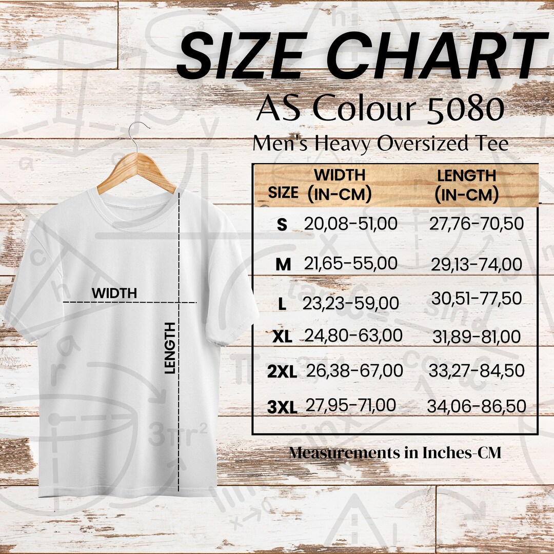 AS Color 5080 Size Chart, Men's Heavy Oversized Tee Size Guide, AS ...