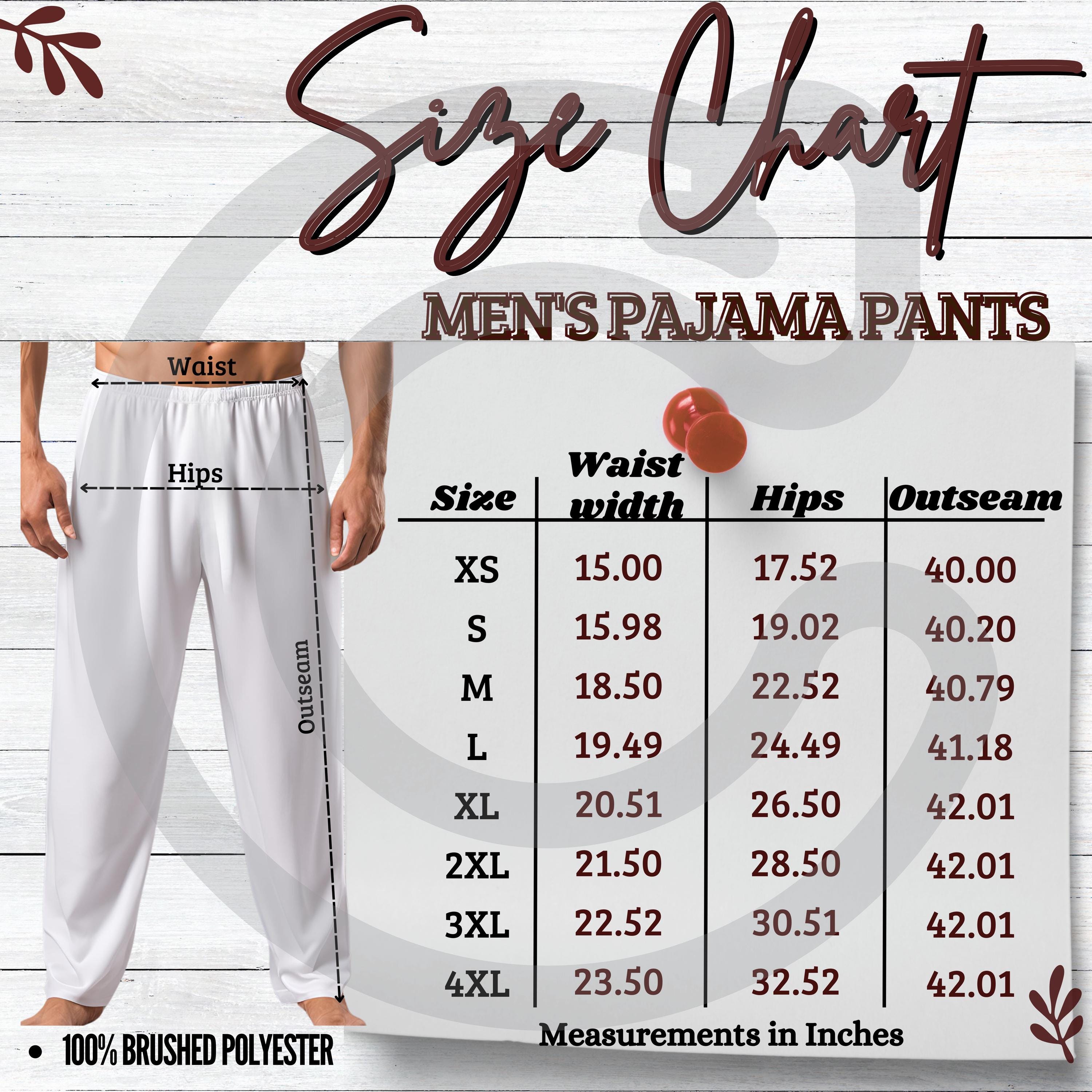 Men's Pajama Pants AOP Size Chart, Pajama Pants Size Guide Men, Men's ...