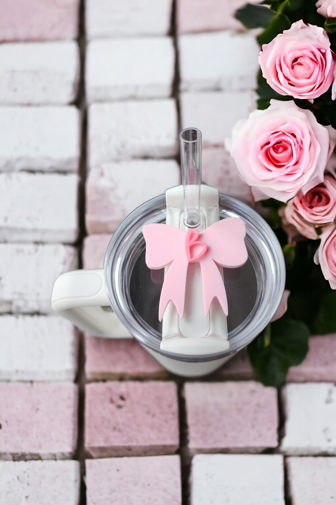 Pink Bow Stainless Steel Tumbler Name Initial Plate | Stanley Topper ...