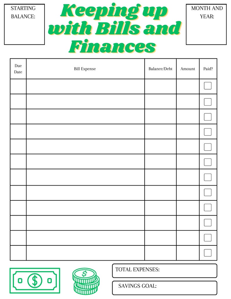 Keeping up With Bills and Finances - Etsy