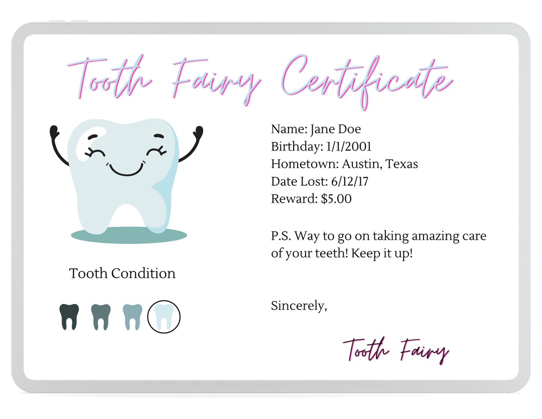 Tooth Fairy Certificate - Etsy