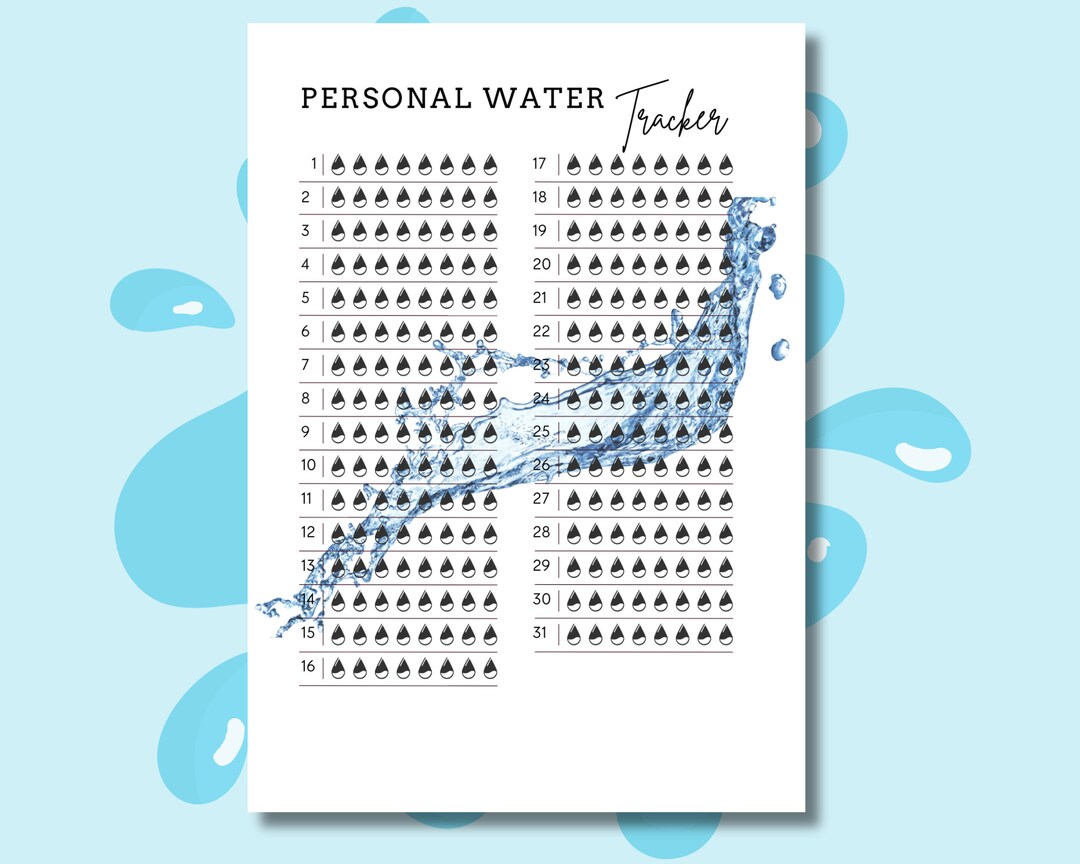 Water Planner,monthly Water Tracker Printable, 31 Day Water Challenge ...