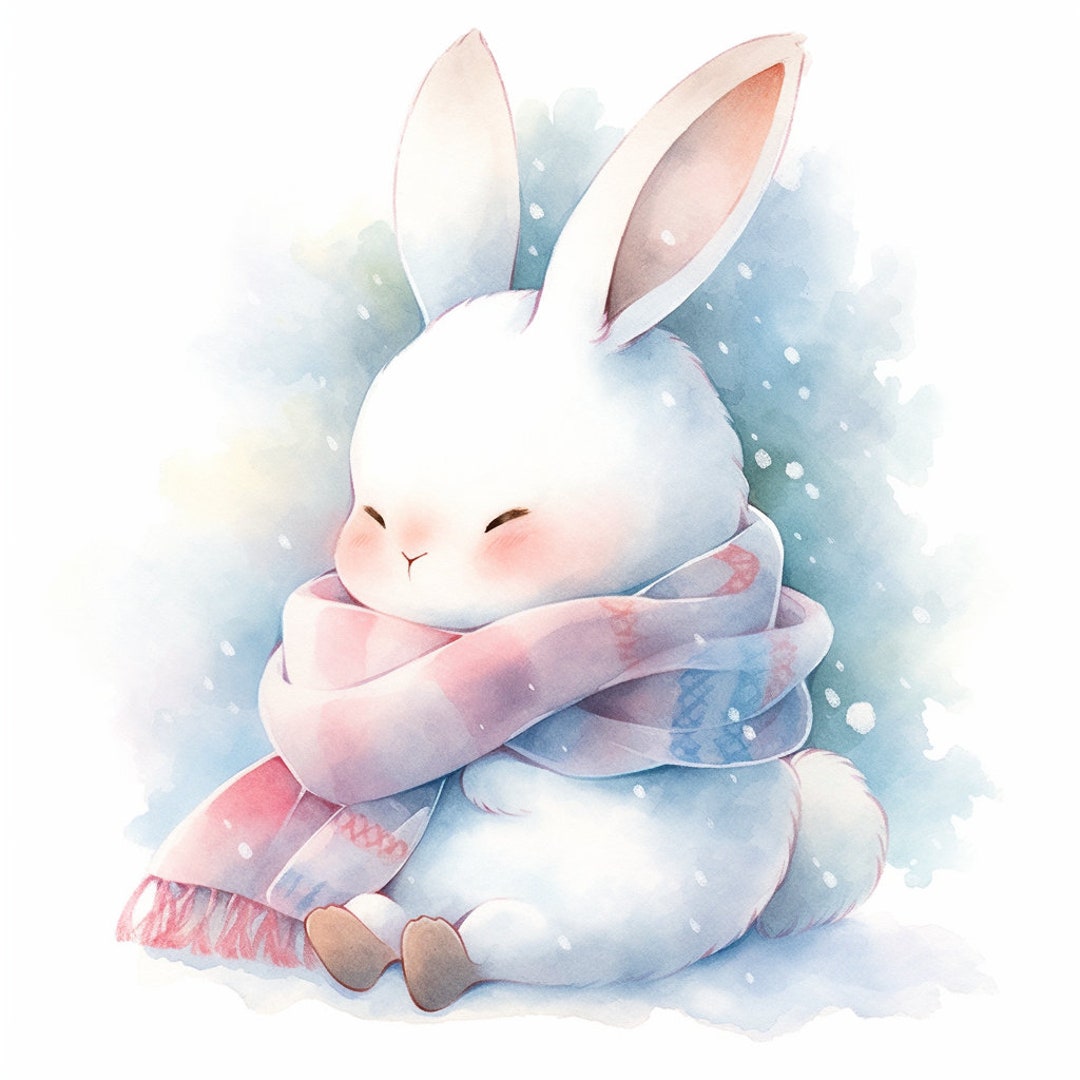 Cute White Rabbit in the Snow CLIPART | Winter Collection | 12"x12 ...