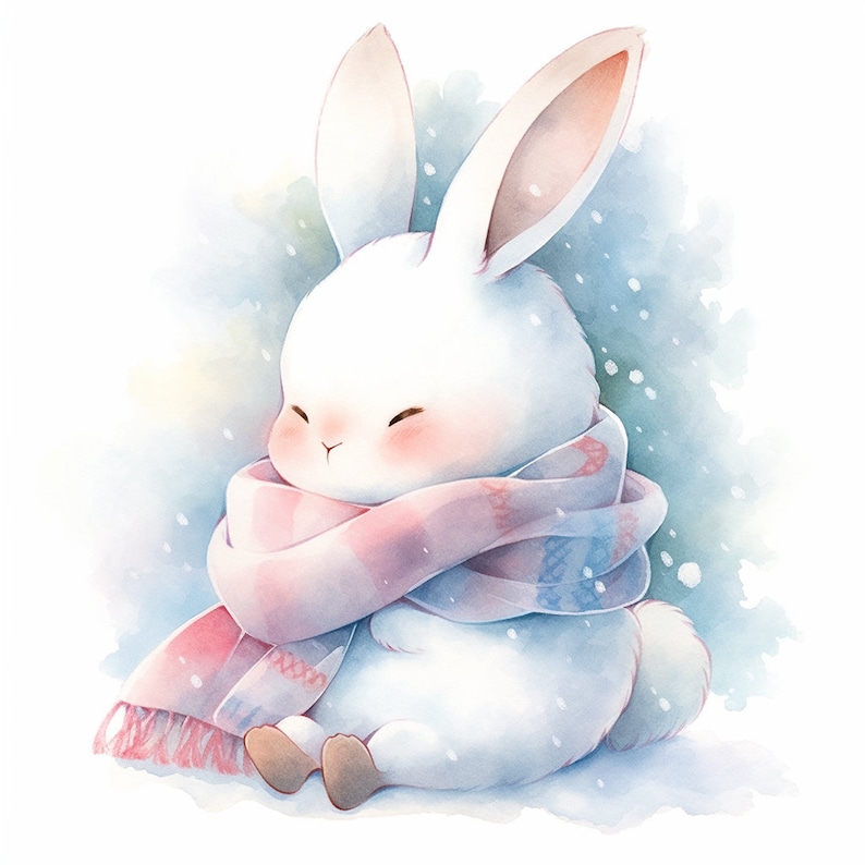 Cute White Rabbit in the Snow CLIPART | Winter Collection | 12"x12 ...
