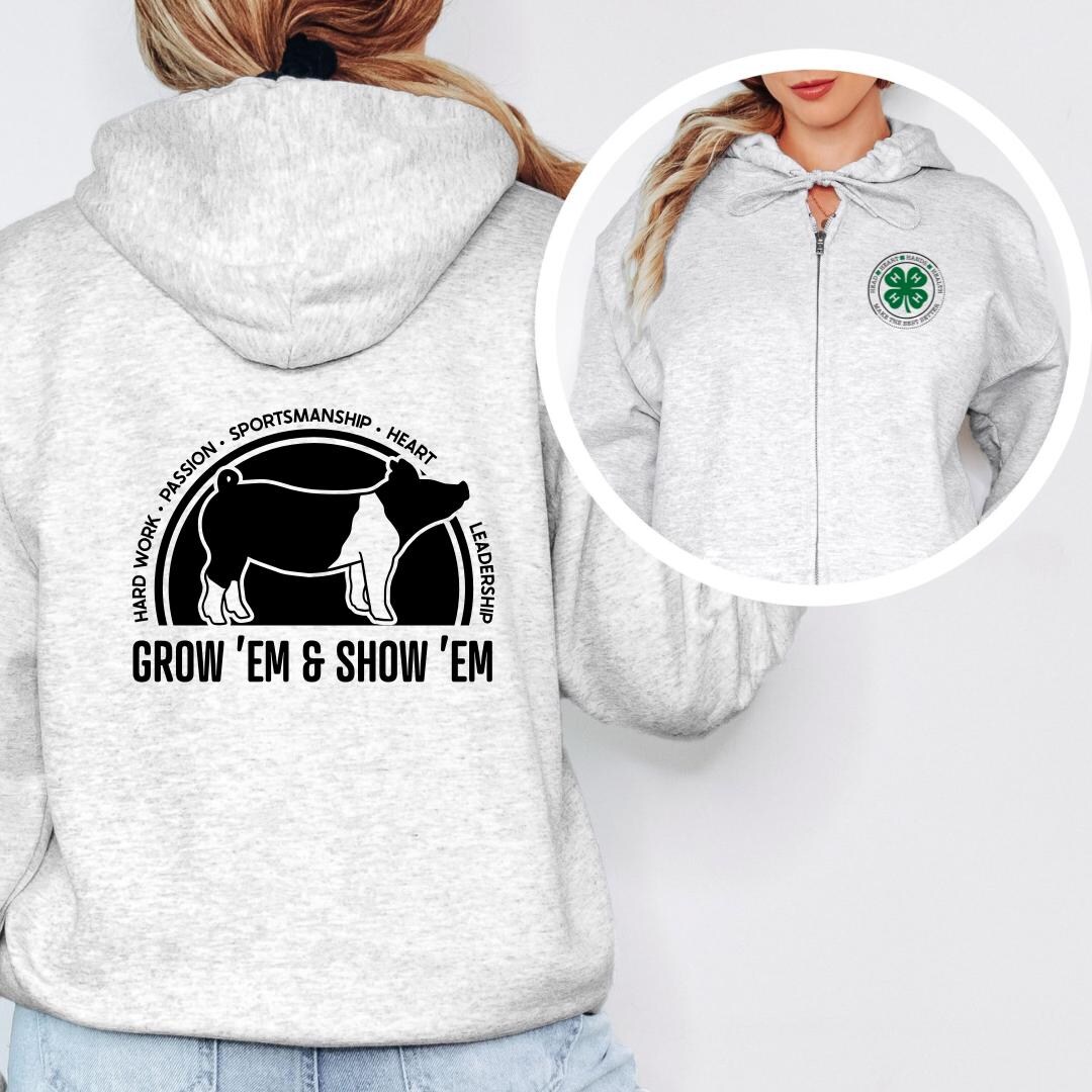 4H Pig Zip-up Hoodie: Livestock Show Apparel - Etsy