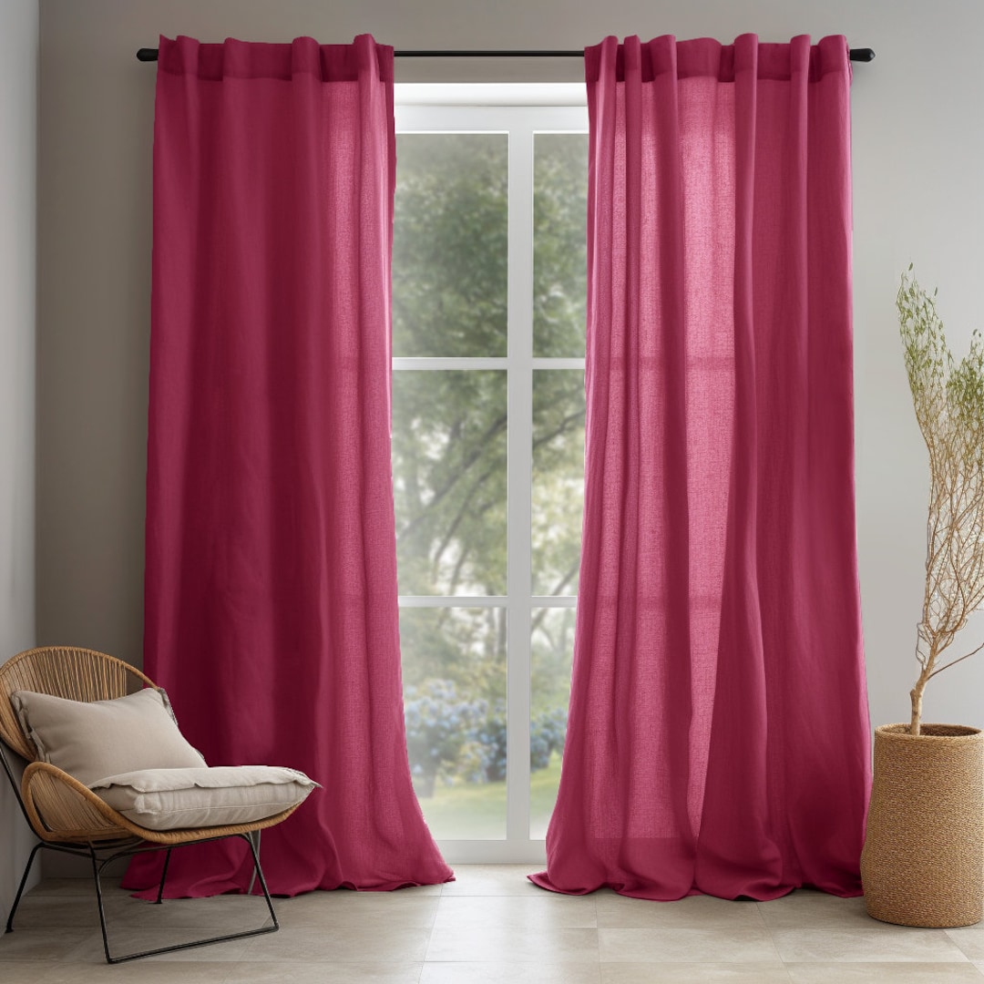 Viva Magenta Linen Curtain / 2 Panels / Linen Curtains With Rod Pocket ...